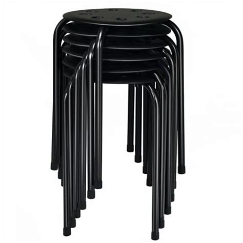 Set Of 6 Portable Plastic Stack Stools Backless Classroom Seating Black