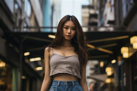 Premium Photo Beautiful Asian Girl On Trandy Casual Outfit