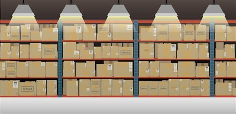 Premium Vector Warehouse Interior With Boxes On Racks Flat Design