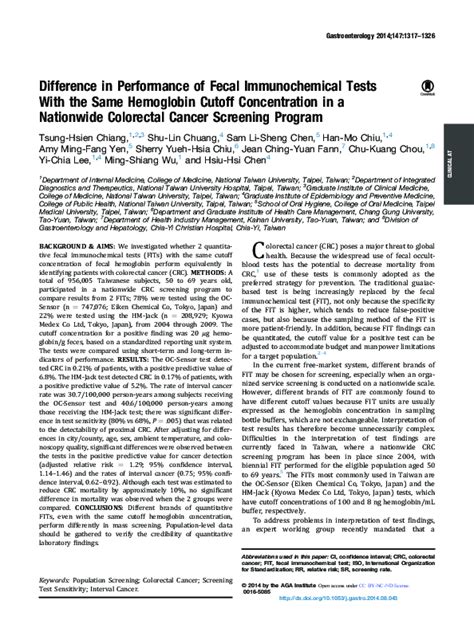 Pdf Difference In Performance Of Fecal Immunochemical Tests With The Same Hemoglobin Cutoff