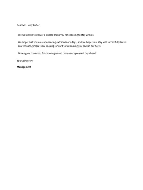 Turn Down Letter Sample For Hotel Guest Room Pdf