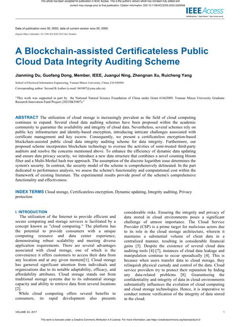 Pdf A Blockchain Assisted Certificateless Public Cloud Data Integrity Auditing Scheme