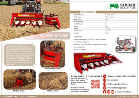 Sardar Reaper Binder Specs Table Pdf