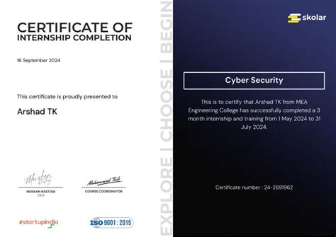 Arshad T K On Linkedin Cybersecurity Internship Coursecompletion Skolar Ranjanraja