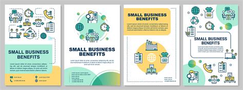 소규모 비즈니스 혜택 브로셔 템플릿입니다 품질 관리 전단지 소책자 전단지 인쇄 표지 디자인 선형 일러스트레이션 잡지 연례 보고서 광고 포스터에 대한 벡터 페이지 레이아웃
