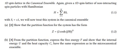 Solved D Spin Lattice In The Canonical Ensemble Again Chegg