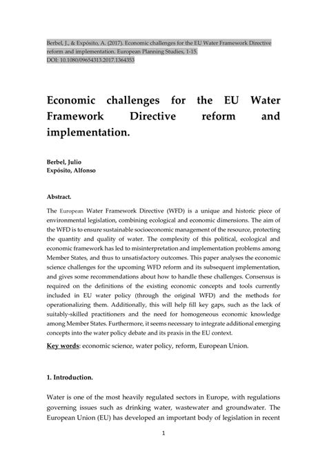 pdf economic challenges for the eu water framework directive reform