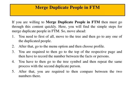 PPT How Do I Merge Duplicate People In FTM PowerPoint Presentation ID
