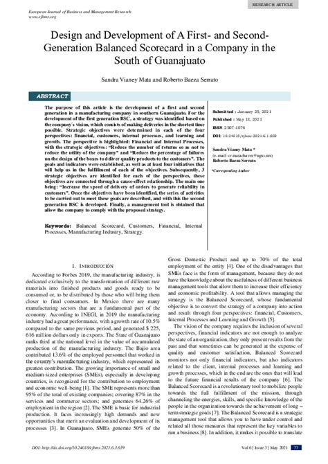 Pdf Design And Development Of A First And Second Generation Balanced Scorecard In A Company