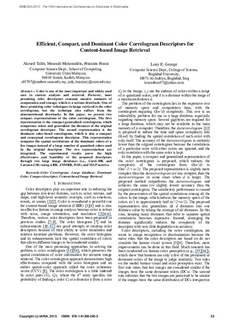 Pdf Efficient Compact And Dominant Color Correlogram Descriptors