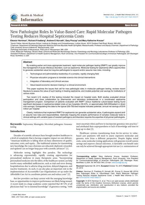 Pdf New Pathologist Roles In Value Based Care Rapid Molecular