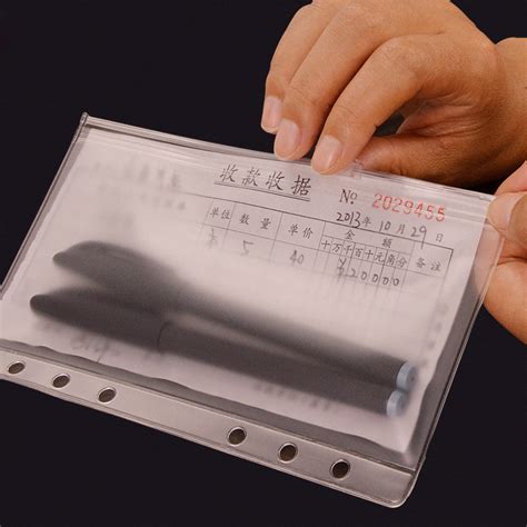 Pvc透明袋 A6文件袋收纳资料袋名片膜名片册活页袋子 A7资料拉边袋防水拉链袋票据零钱收纳袋a5办公用品6孔虎窝淘