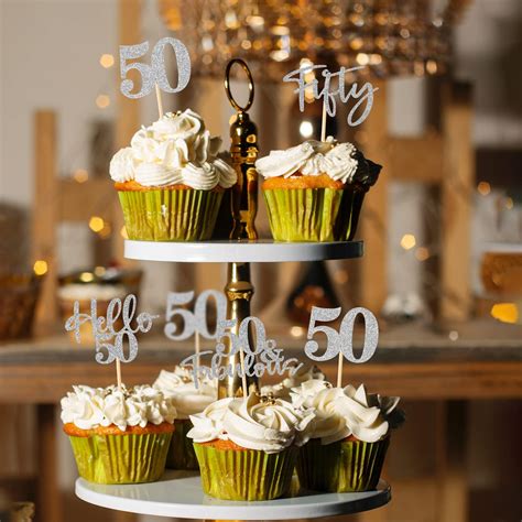 Adornos Para Cupcakes Del 50 Aniversario Decoracion 50 Cumpleaños