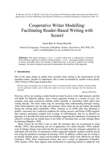 Pdf Cooperative Writer Modelling Facilitating Reader Based Writing