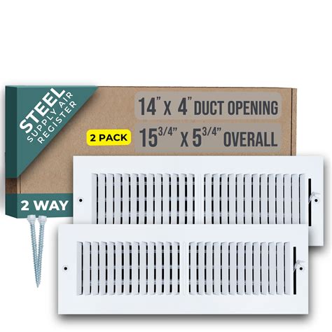 2 Pack Fits 14x4 Duct Opening 2 Way Steel Air Supply Diffuser By