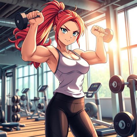 Empowering Anime Girl Workout Strength And Determination