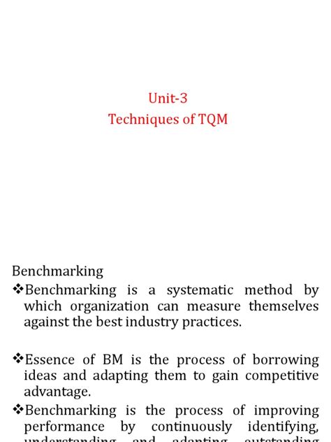 Unit 3 Techniques Of Tqm Pdf Benchmarking Strategic Management