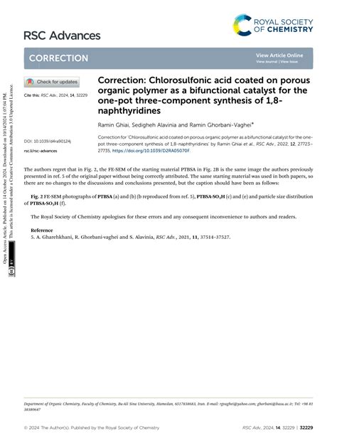 Pdf Correction Chlorosulfonic Acid Coated On Porous Organic Polymer