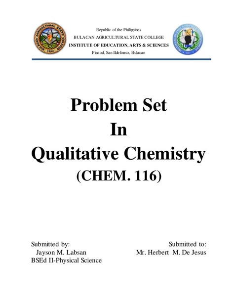 Chem116 Qualitative Chemistry Problem Set