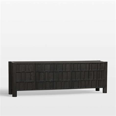 Ezri 82 Black Carved Oak Wood Storage Media Console Crate And Barrel