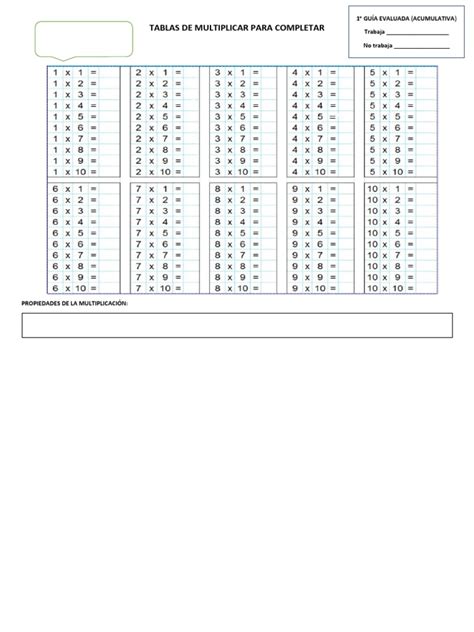 Tablas De Multiplicar Para Completar Pdf