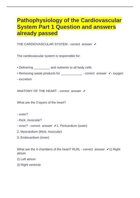 Pathophysiology Of The Cardiovascular System Part 1 Question And