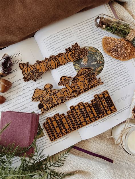 Wooden Bookmarks Autumn Bookmarks Mushroom Bookmarks Pumpkin