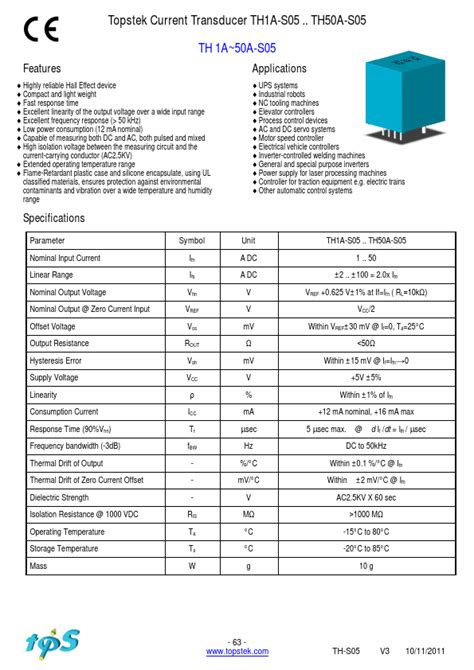 Th10as05 Datasheet Pdf Current Transducers Download Topstek Th10as05