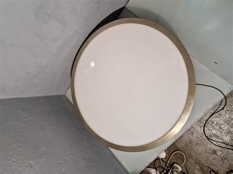 Large Ceiling Light In Aluminum And Wood With Milky Perspex Lampshade 1980s For Sale At Pamono