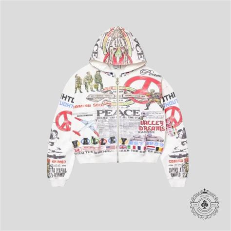 Vale Peace And War Zip Up Hoodie In White Authentic Vale Clb Xxiii