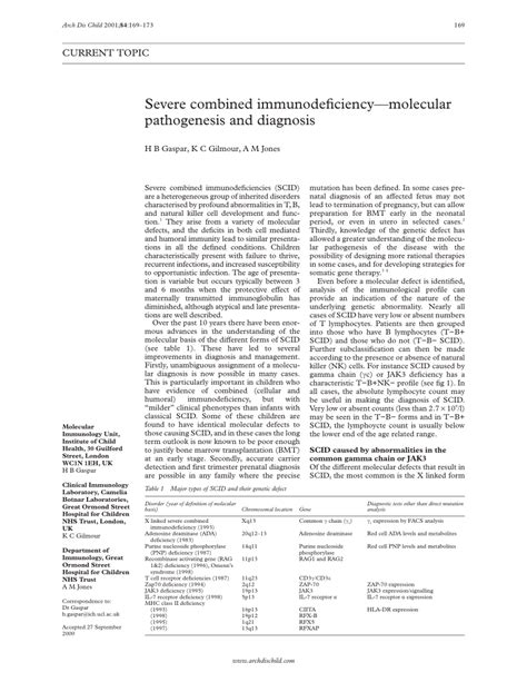 Pdf Severe Combined Immunodeficiency Molecular Pathogenesis And Diagnosis
