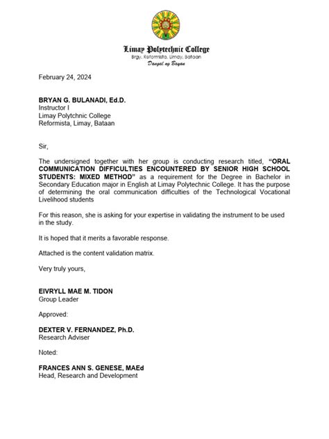 Edited Validation Letters And Validation Matrix Download Free Pdf