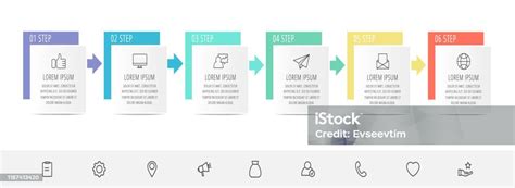 Vector Infographic Flat Template Rectangles With Arrows For Six