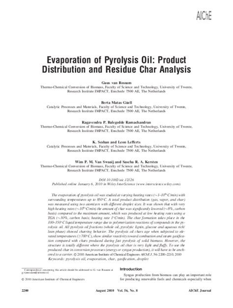 Pdf Evaporation Of Pyrolysis Oil Product Distribution And Residue