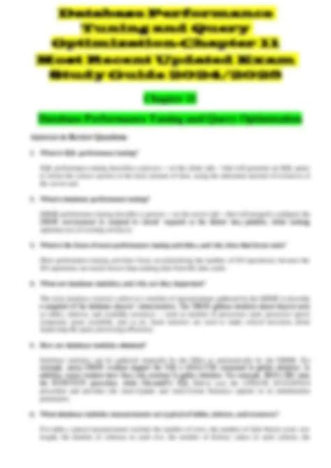 Database Performance Tuning And Query Optimization Chapter 11 Most Recent Updated Exam Stu