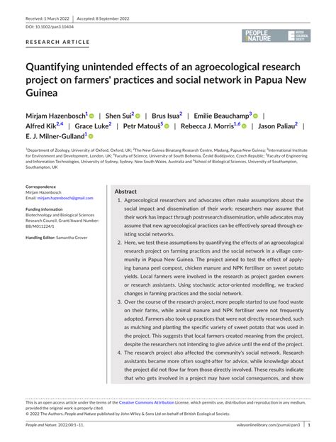 Pdf Quantifying Unintended Effects Of An Agroecological Research
