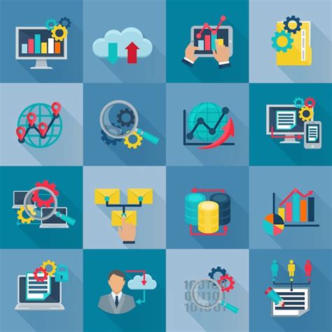 Free Vector Big Data Analytics Flat Icons Set With International Teamwork Information Processing