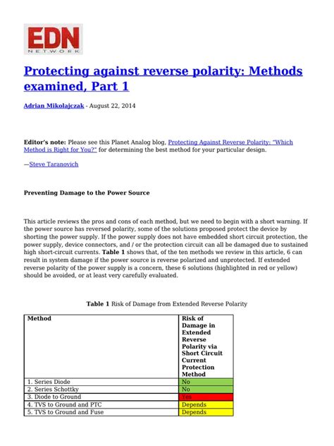 Protecting Against Reverse Polarity Methods Examined Part 1 Pdf