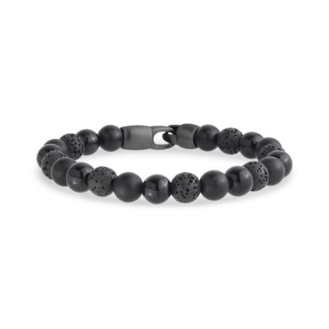 Matte And Shiny Onyx Bead Bracelet With Steel Clasp The Steel Shop