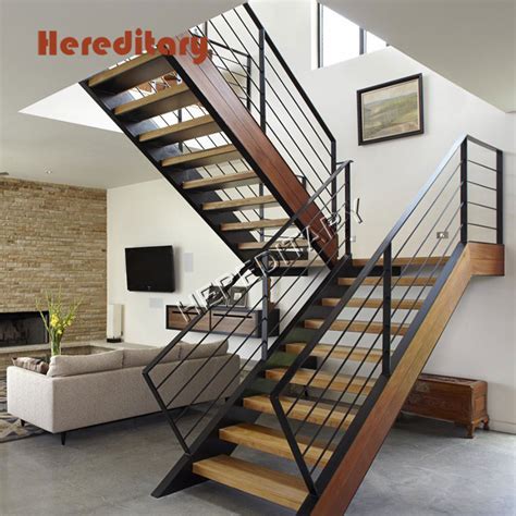 Classical L Straight Shape Staircase With Double Stringer Mild Steel Classic Steel Stairs And