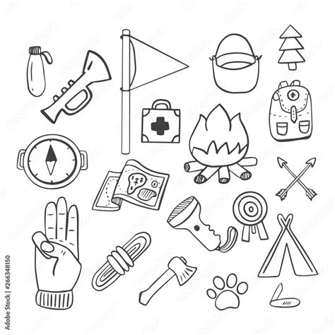 Scouting Doodle Drawings Are A Set Of Objects For Scouting Stock