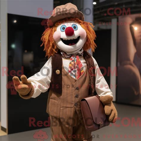 Brown Clown Mascot Costume Character Dressed With A Waistcoat And