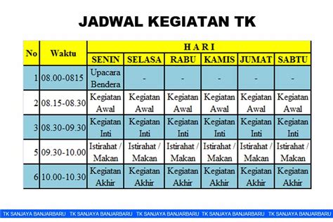 Contoh Jadwal Pelajaran Tk Id