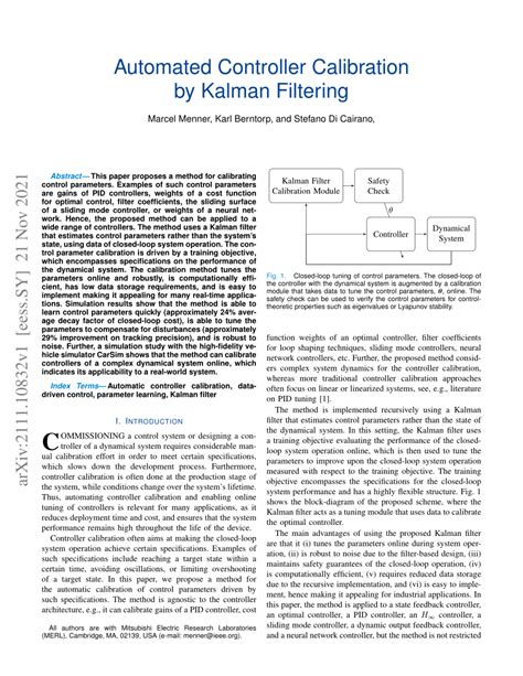 Pdf Automated Controller Calibration By Kalman Filtering