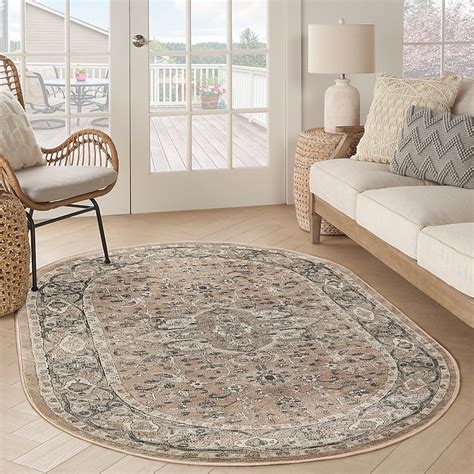 Nourison Home 5 X 8 Ft Loomed Beige Grey Oval Indoor Medallion