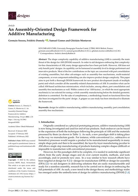Pdf An Assembly Oriented Design Framework For Additive Manufacturing