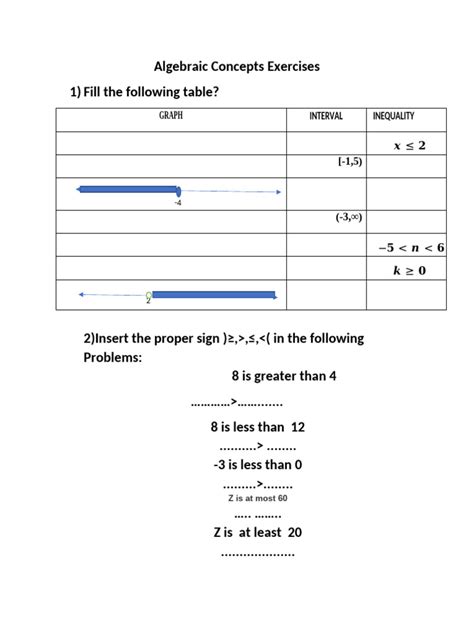 Algebraic Concepts Exercises Pdf