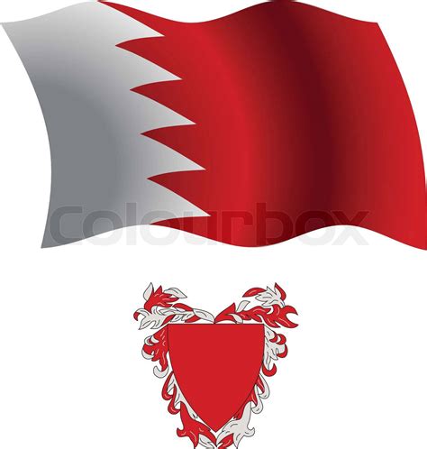 Bahrain Wavy Flag And Coat Of Arms Against White Background Colourbox