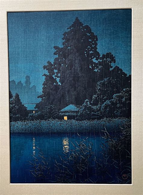 2nd Edition Numbered 157 350 Hasui Woodblock Night Rain At Omiya 1929
