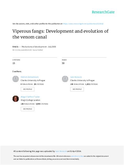 Pdf Viperous Fangs Development And Evolution Of The Venom Canal